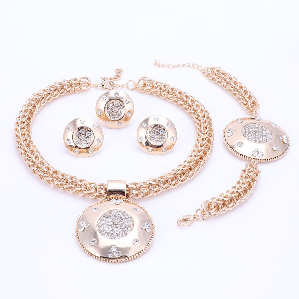 Gold Plated Crystal 4 Pieces Jewelry Set with Thick Box Shape Chain | eBay
