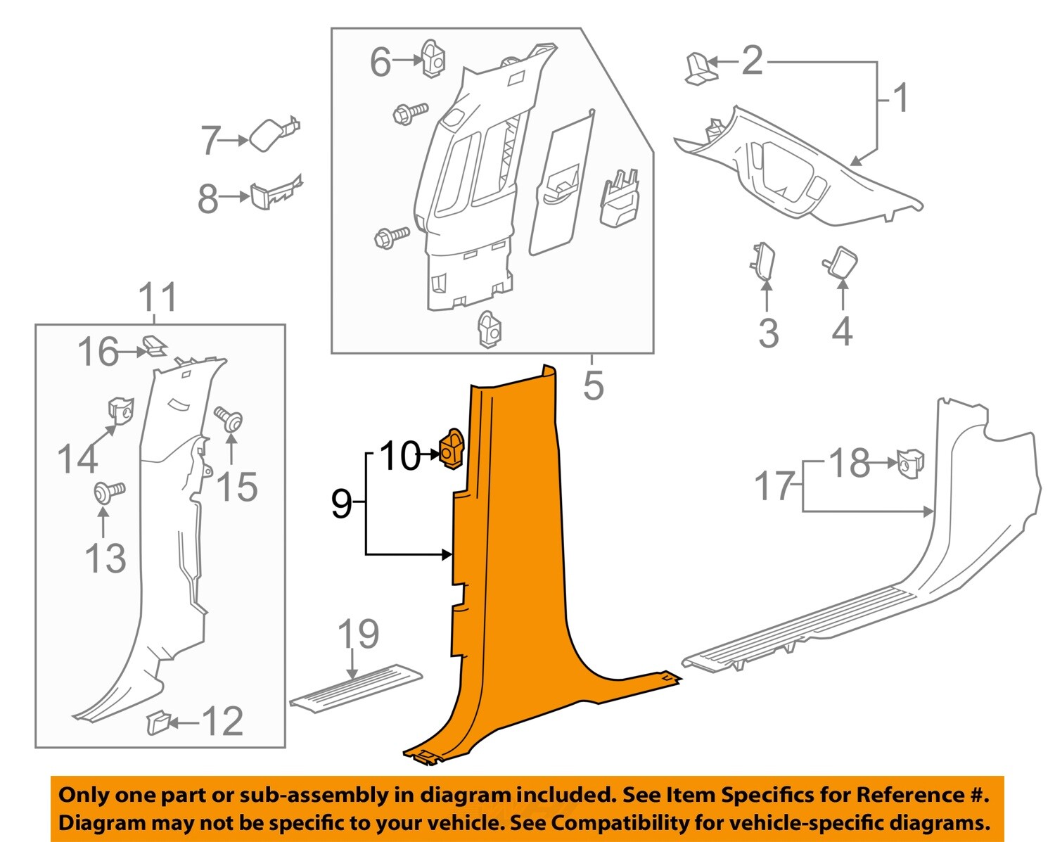 GM OEM 14-19 Sierra 1500 Cab Interior Trim-Lwr Ctr Plr Trim 84449131 | eBay