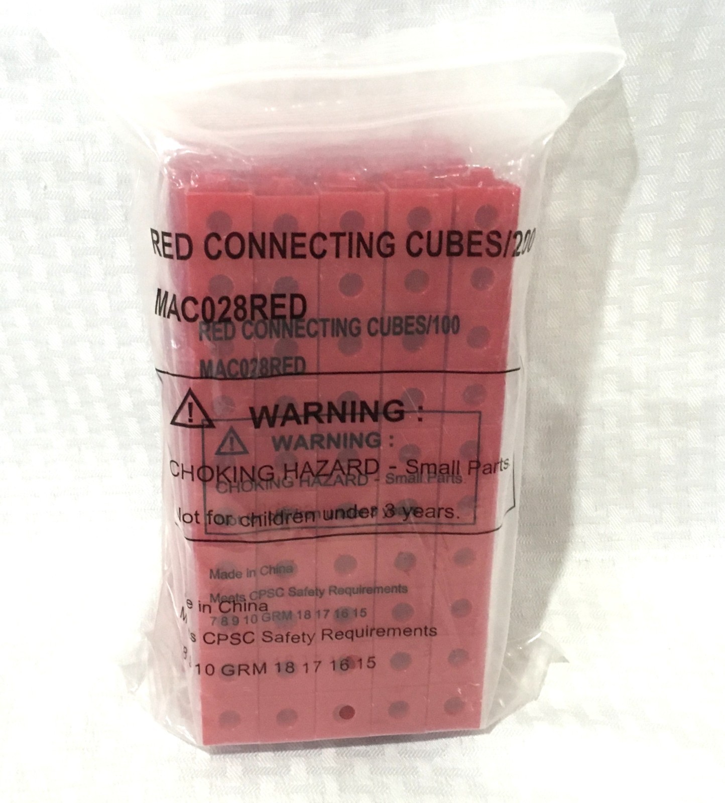 LOT OF 200 RED PLASTIC CONNECTING CUBES / MAC028 / MATH MANIPULATIVES ...