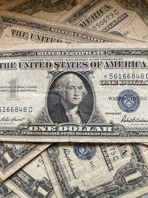 1957 STAR NOTE One Dollar Blue Seal Note Silver Certificate Old US Bill ...