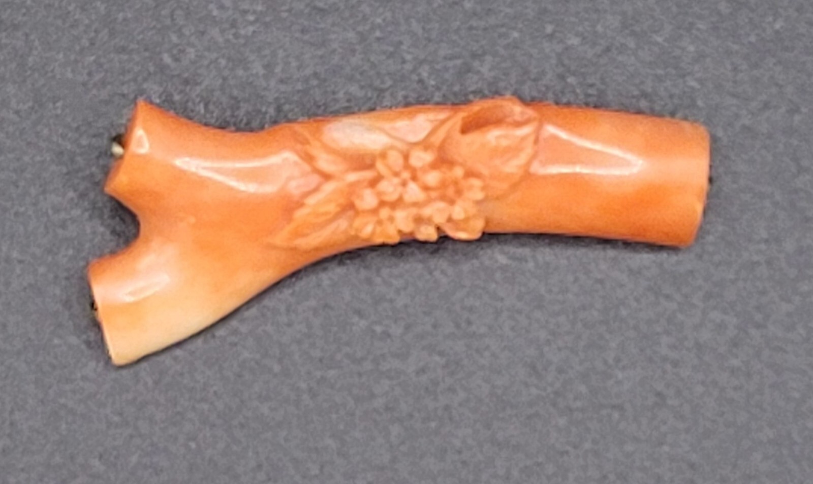 Vintage CORAL & SILVER Brooch CARVED FLOWERS ON BRANCH Boho COTTAGECORE ...