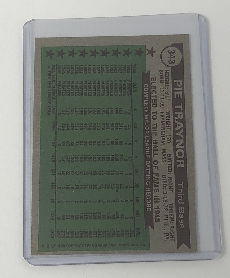 1976 Topps #343 Pie Traynor | eBay