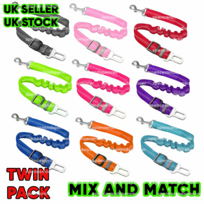 2 PACK Anti Shock Pet Dog Car Seat Belt Clip Bungee Lead Vehicle Safety ...