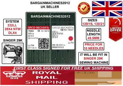 GROZ BECKERT DLX4 332LL SIZE120/19 130/21 SINGER 29K INDUS SEWING ...