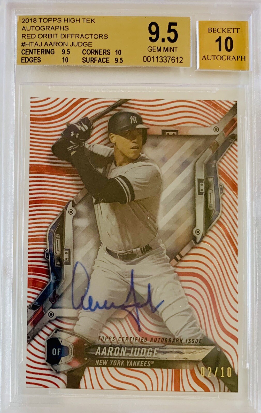 2018 Topps High Tek Aaron Judge Auto Red Diffractor BGS 9.5/10 Two 10 ...