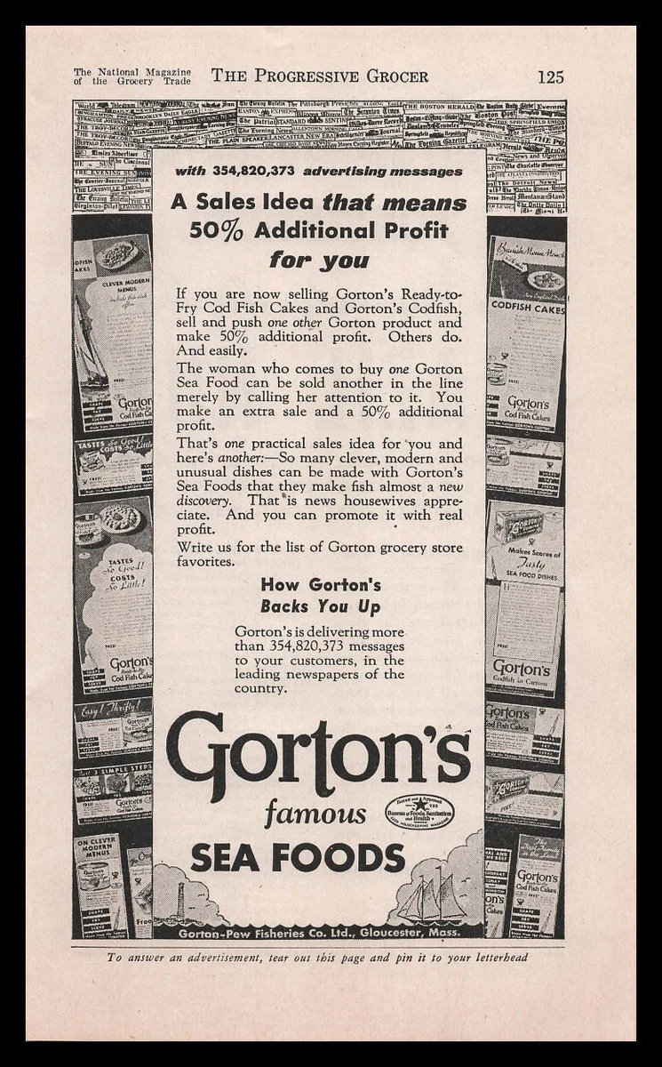 1935 Gorton's Famous Sea Foods Ready To Fry Cod Fish Cakes, 45% OFF