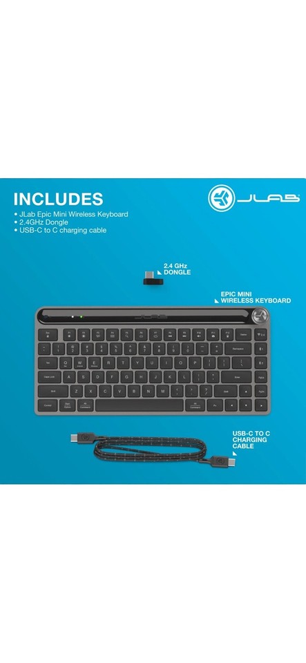 NEW JLab - Epic Mini Advanced Multi-Device Wireless Keyboard - Black ...