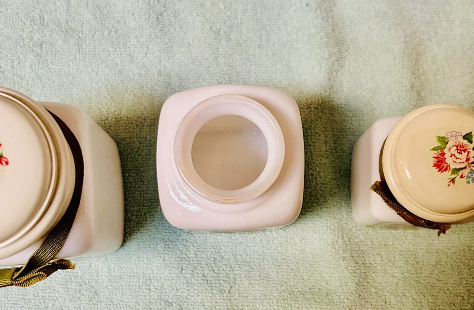 Vintage Set Of 3 Avon Beauty Powder & Bath Oil Jars “VERY CUTE JARS ...