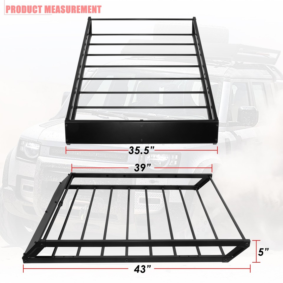 43" x 35.5" Steel Roof Rack Top Cargo Luggage Carrier Basket+Wind ...