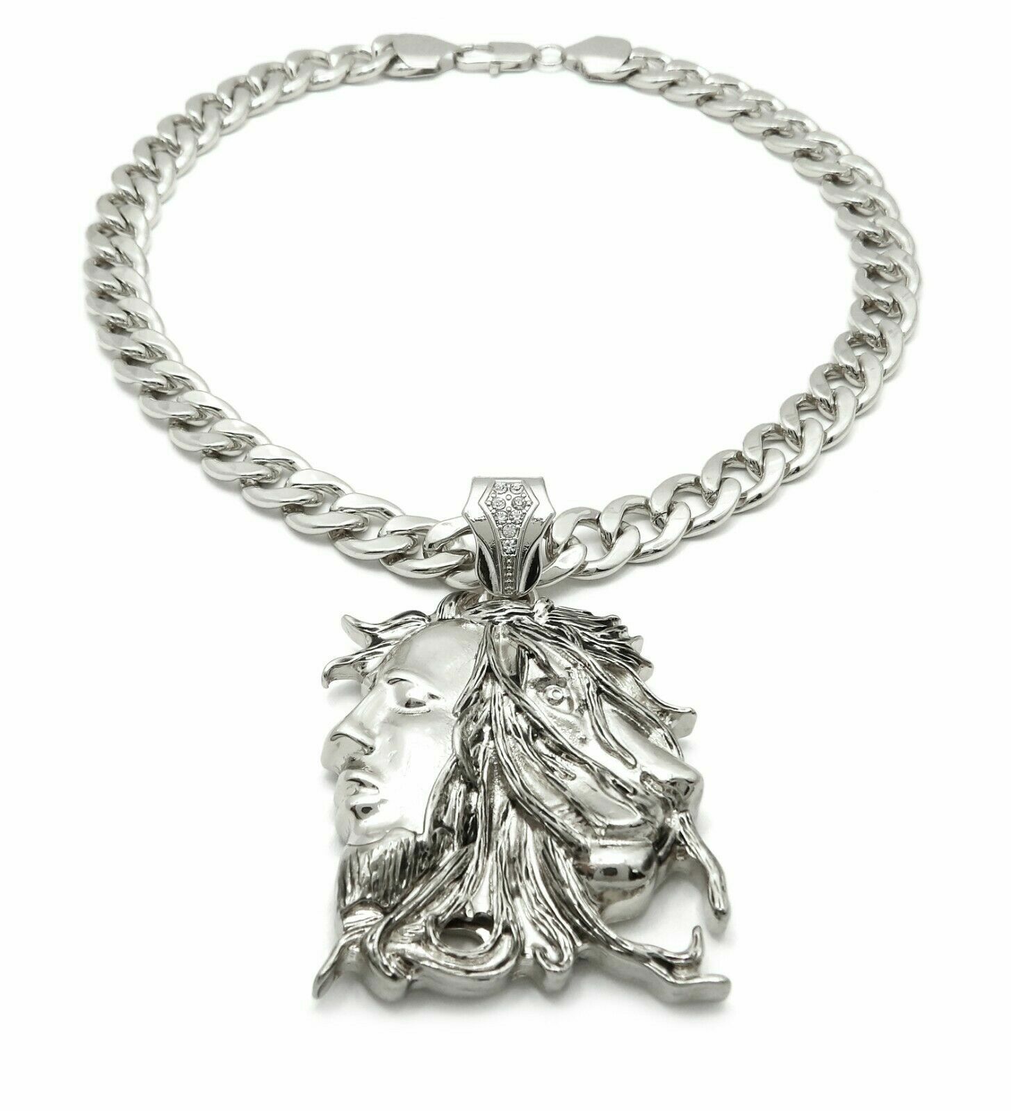 Hip Hop Fashion BOB MARLEY LION Pendant & 11mm 20" Cuban Choker Chain ...