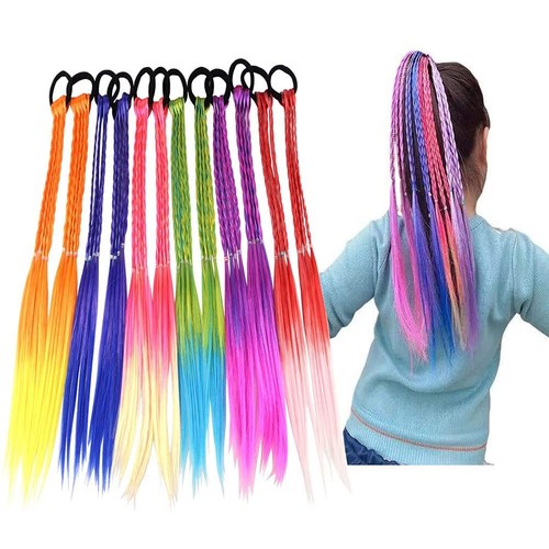 Colored Braids Hair Extensions with Rubber Bands Rainbow Braided ...