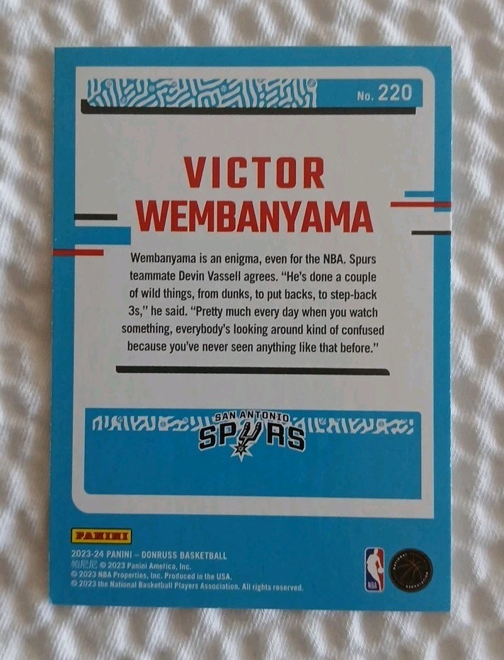 Victor Wembanyama Rookie 2023-24 Panini Donruss Rated Rookie #220 Spurs ...