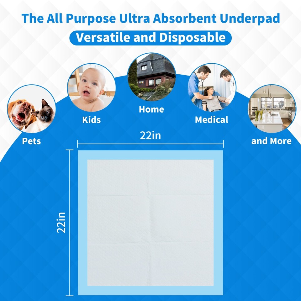Disposable Pee Pads Ultra Absorbent 22'' X 22'' Underpad Puppy Wee ...