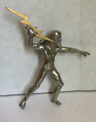 Vintage Rare Silver Tone & Gold Tone Zeus Throwing Lightening Bolt Pin ...