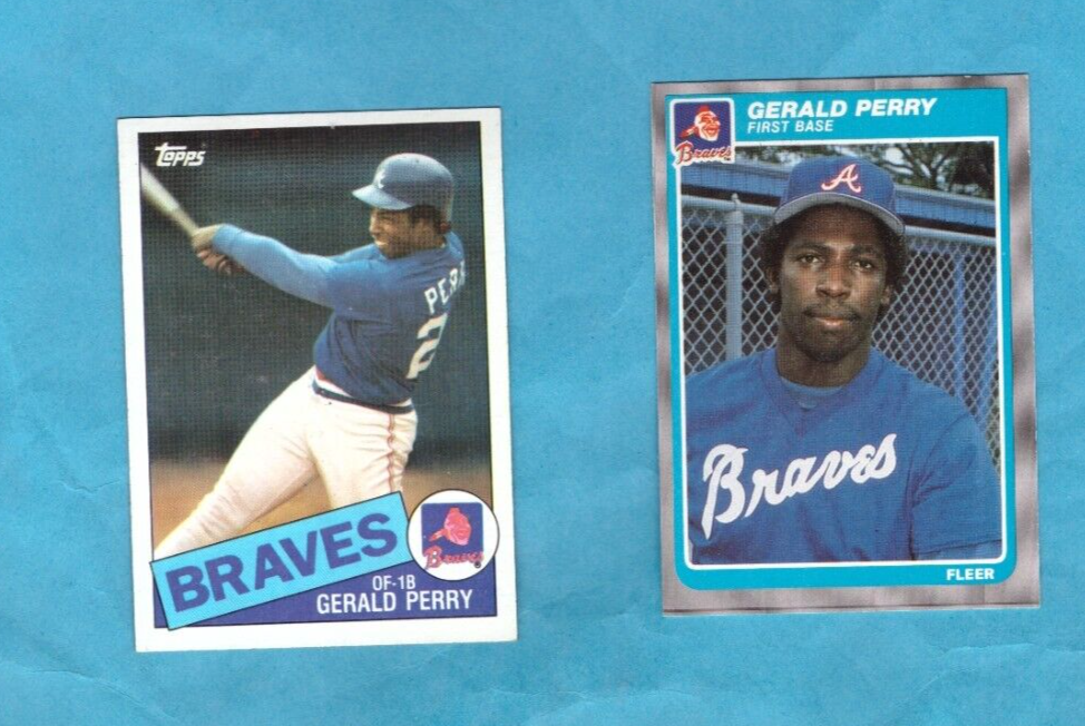 Two 1985 Gerald Perry Braves baseball cards Topps #219 Fleer #358 | eBay
