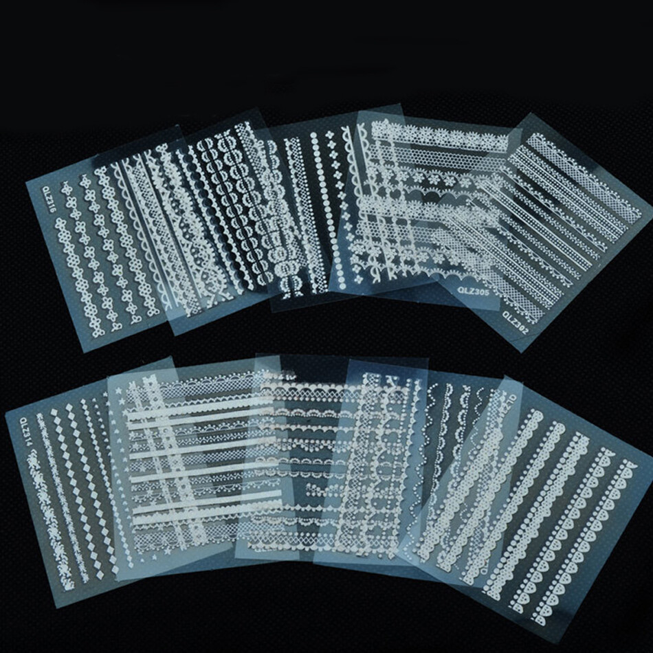 30Sheet White Lace 3D Mix Design Transfer Nail Sticker Nail Art Decals ...