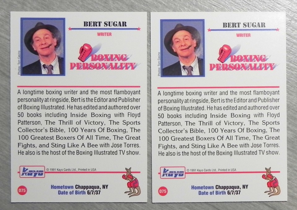 Bert Sugar "Writer" Exact 2-Card Lot (C) 1991 Kayo Cards #075 | eBay