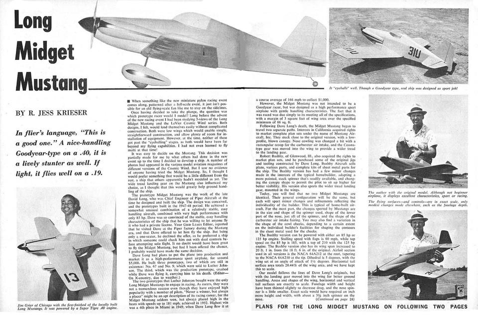 Model Airplane Plans (RC): Long Midget Mustang 48" Scale Goodyear-Type ...