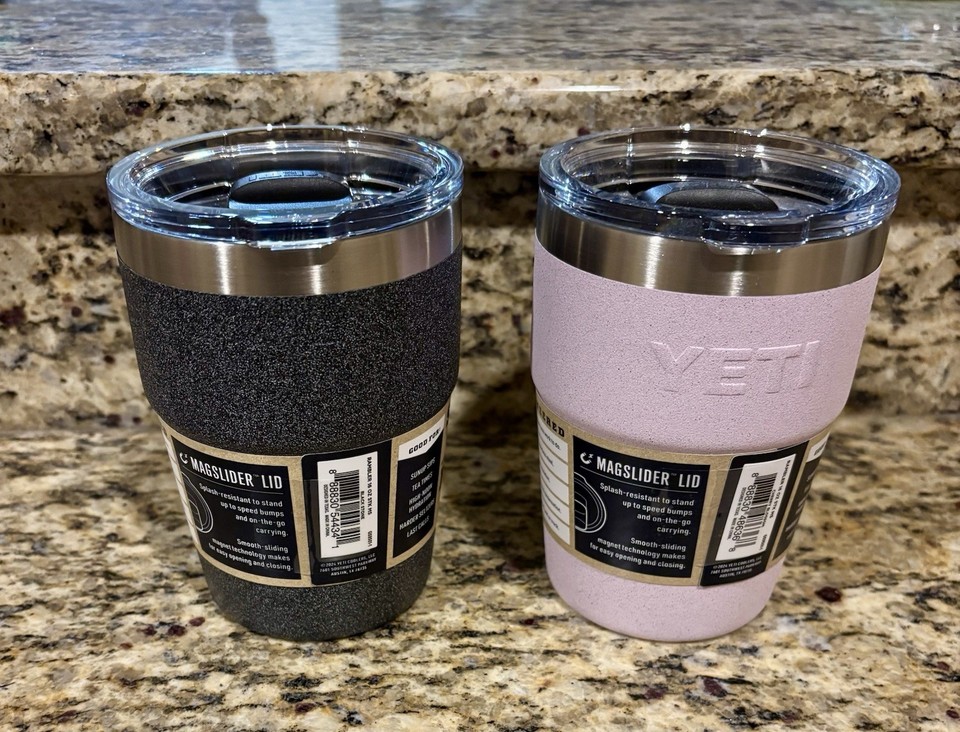 Two YETI CHERRY BLOSSOM BLACK STONE 16 OZ Rambler Stackable Cup Lot ...