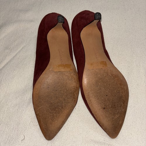 Clark's Indigo Suede Elfin Sage Pointed Toe Kitten Heel Pumps Burgundy ...