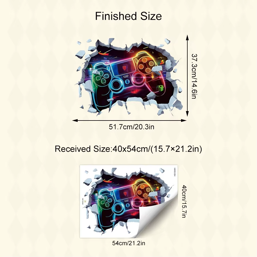 Cartoon Game Controller Removable Wall Sticker Pixel Art Breaking Wall ...