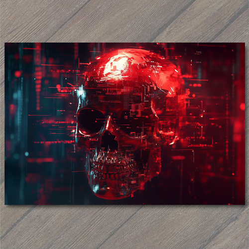 POSTCARD Static Red Skull Horror Glitch Digital Corruption Cyberpunk ...