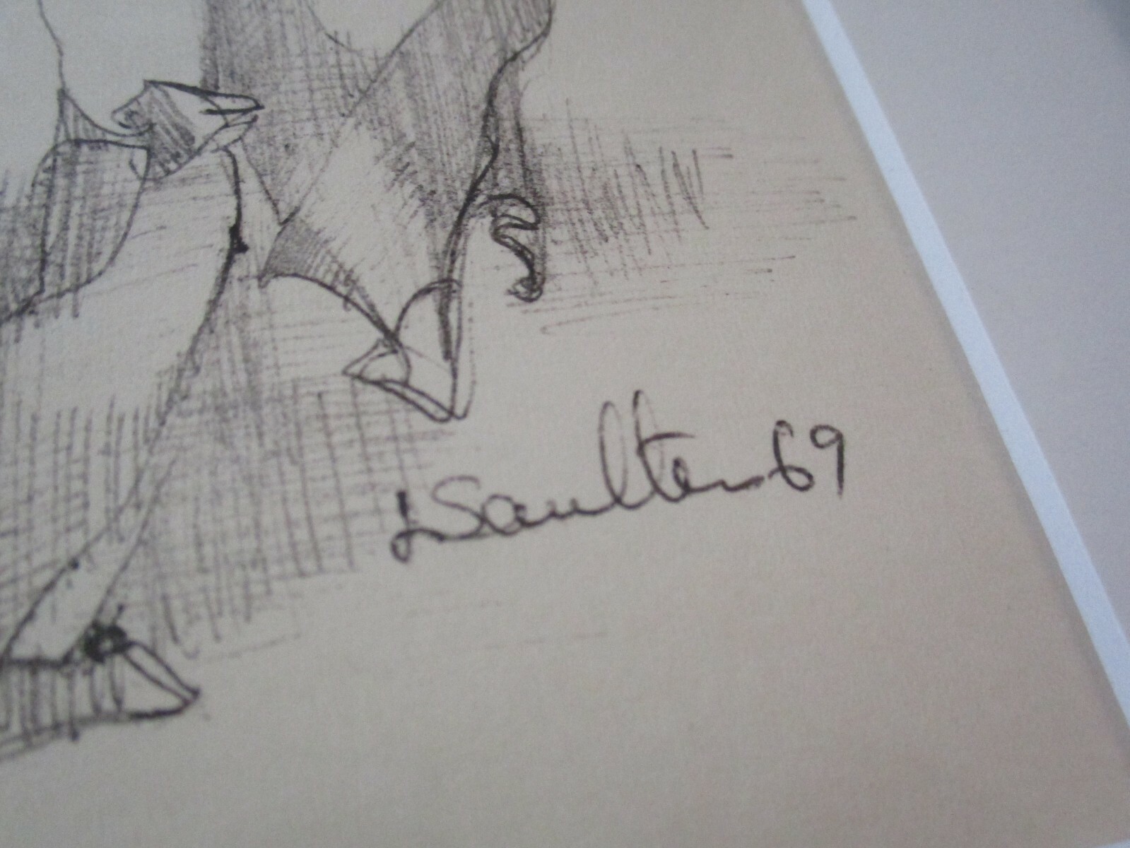 ANTIQUE ORIGINAL DRAWING LEON SAULTER RARE 1960'S NUDE EROTIC ABSTRACT ...