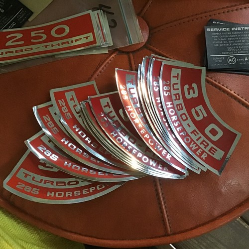 CHEVROLET 350 TURBO-FIRE TURBOFIRE 285HP AIR CLEANER TOP LID DECAL ...