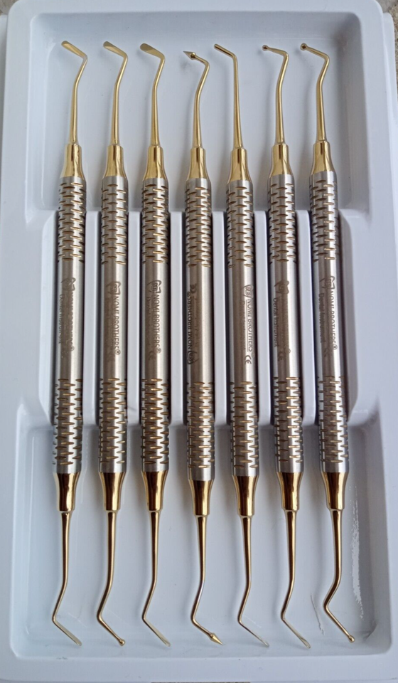 7 Pcs Dental Composite Filling Instrument Gold Coated Restorative Kit ...