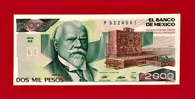 RARE 2000 Pesos (03-28-1989) Mexico UNC Note - Serie EE / Prefix P ...
