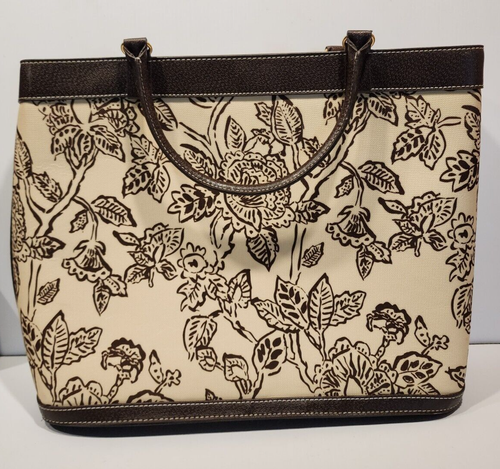 Estee Lauder Floral Handbag Tote 15x12x5 Brown/Tan/Brown Faux Leather ...