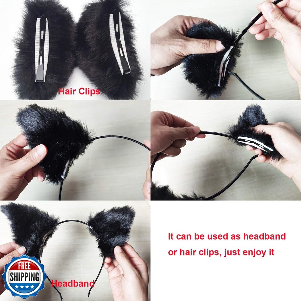 Cat Ears Headband Hair Clips Fox Ears Hair Bands Barrettes Women Furry ...