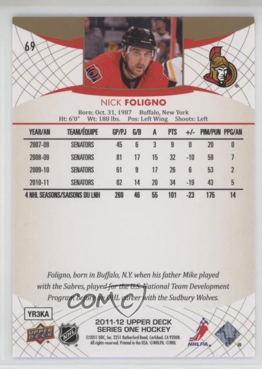 2011-12 Upper Deck UD Exclusives /100 Nick Foligno #69 | eBay