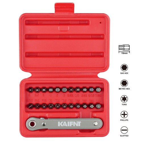 K451 Ultra Low Profile Screwdriver Bit Set with Mini Ratchet Wrench, 1/ ...