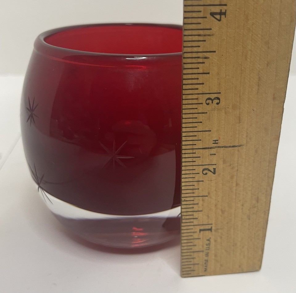 Votive Candle Holder Ruby Red Glass Cut Starburst Design Made in Poland ...