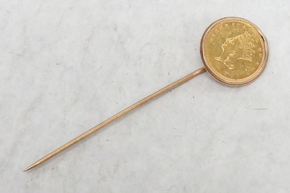 ANTIQUE 22K GOLD USA $1 COIN (c.1880's) ON 14K GOLD STICK PIN | eBay