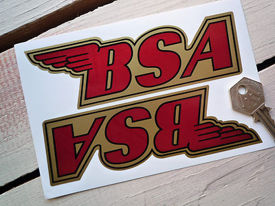 BSA Shaped Motorcycle STICKERS 150mm Red Gold Black Victor Star A65 A10 ...