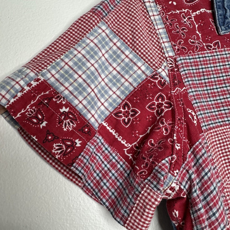Patchwork Shirt Button up Womens M Bandana Cowgirl Red White Denim ...