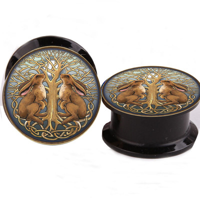 PAIR BUNNY RABBITS TREE Ear Gauges Ear Plugs Flesh Tunnel Acrylic SCREW ...