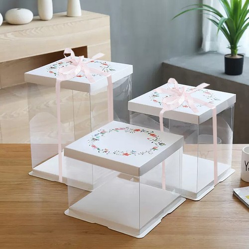 Large Clear Square Favour Box PVC Transparent Birthday Cake Rose Bear ...