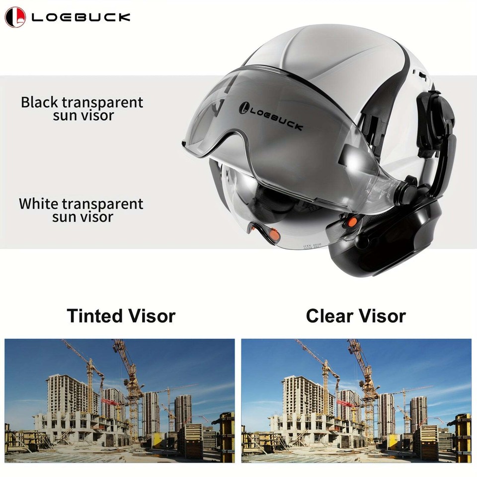 LOEBUCK Safety Helmet Hard Hat With Visor And Ear Protection Adjustable ...