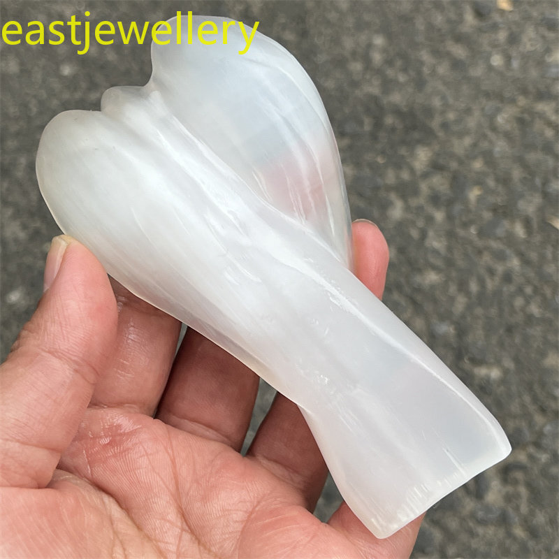 Carved Natural Selenite angel skull Quartz Crystal skull Reiki healing ...