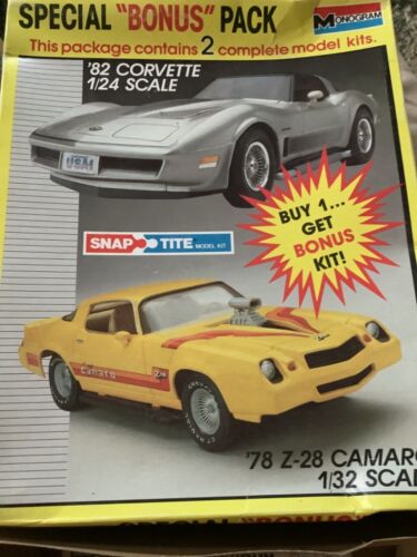 Monogram Snap Tite Models 82 Corvette 1/24 78 & Camaro z-28 1/32 ...
