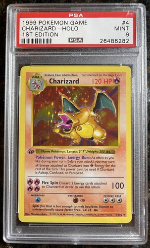 CHARIZARD 1ST EDITION BASE SET PSA 9 SHADOWLESS HOLO POKEMON CARD THICK ...