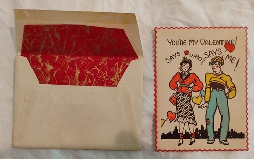 Antique Valentine's Day Card & Envelope Flapper & Guy 1930s Never Used ...
