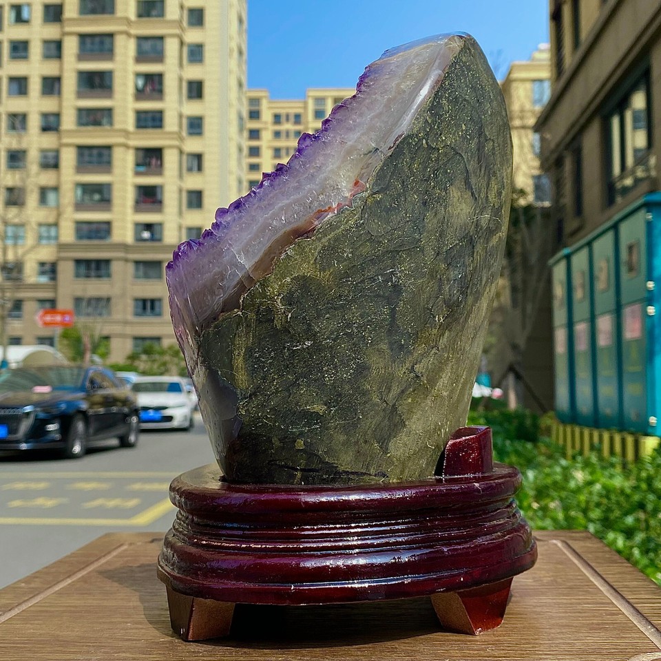 12.4LB - Amethyst Crystal Cluster + Wooden Stand - Display & Decor ...