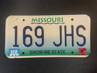 MISSOURI LICENSE PLATE 169 JHS JULY 1999 | eBay