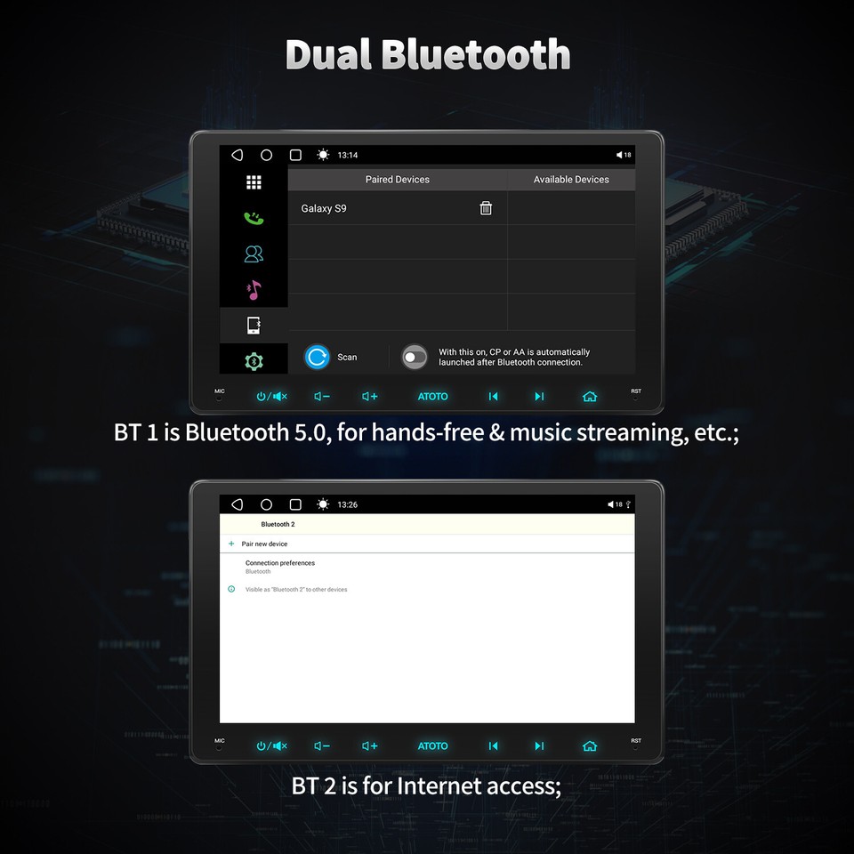 ATOTO 9IN A6 2DIN Car Stereo GPS Track Head Unit Wireless Android Auto ...