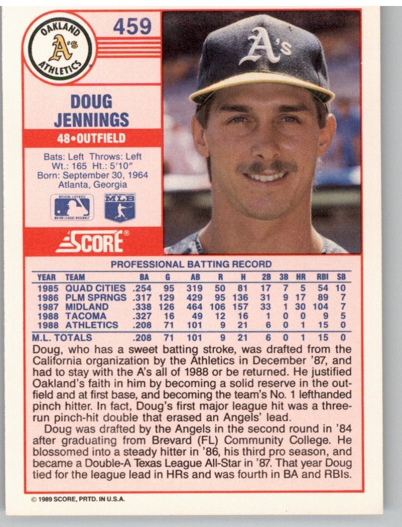 1989 Score #459 Doug Jennings | eBay