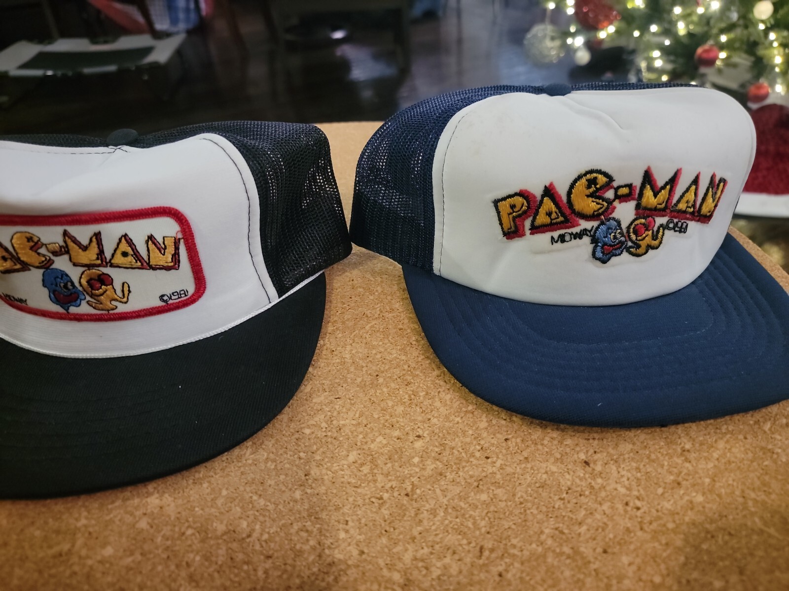 2 Vintage Pac Man Snapback Hats 1981 Midway Black Blue - Gem